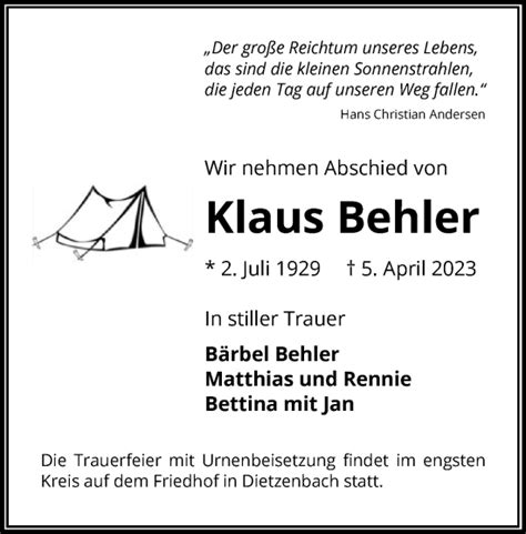 Traueranzeigen Von Klaus Behler Trauer Op Online De