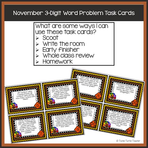 Addition Subtraction Digit Fall Word Problem Task Cards November Made By Teachers