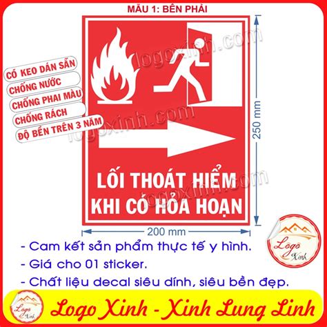 LOGO TEM STICKER DÁN THÔNG BÁO BIỂN CHỈ DẪN LỐI HƯỚNG ĐI THOÁT HIỂM KHI