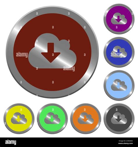 set of glossy coin like color cloud download buttons stock vector image