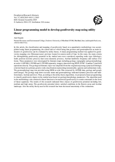 Pdf Linear Programming Model To Develop Geodiversity Map Using