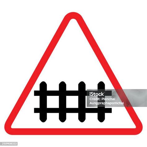 無防備な踏切警告標識赤い三角形黒い矢印交通記号注意道路標識 イラストレーションのベクターアート素材や画像を多数ご用意