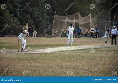 A Fast Bowler Delivered A Ball And The Batsman Ready To Stike In A