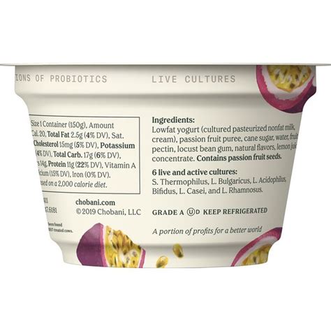 Chobani Greek Yogurt Low Fat Passion Fruit On The Bottom 5 3 Oz Instacart
