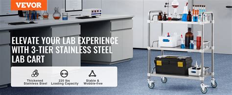 Vevor Lab Rolling Cart 3 Shelf Stainless Steel Rolling Cart Lab
