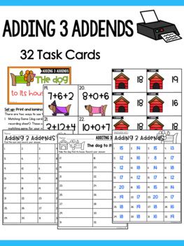 Adding 3 Addends Addition Within 20 Task Cards And Google Slides