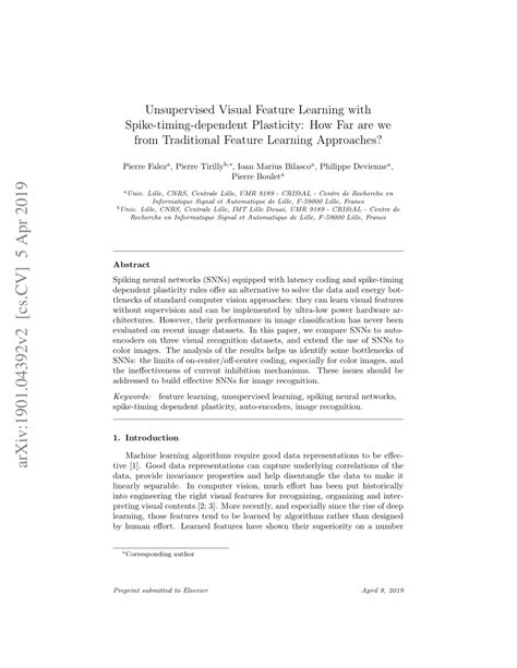 Pdf Unsupervised Visual Feature Learning With Spike Timing Dependent