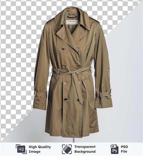 Premium PSD Transparent Object Front View Capture A Trench Coat Khaki Technical Materials