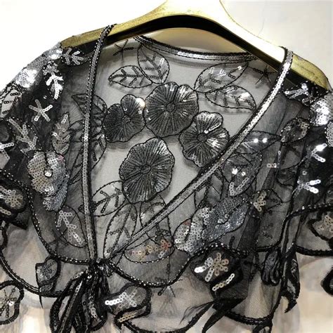 Sequin Embroidery Mush Shawl Elegant Breathable Lace Cape Women Glitter