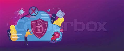 Man Holding Security Shield And Developer Using Laptop Data Colourbox