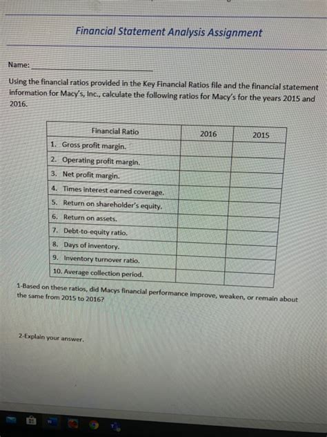 Solved Financial Statement Analysis Assignment Name Using