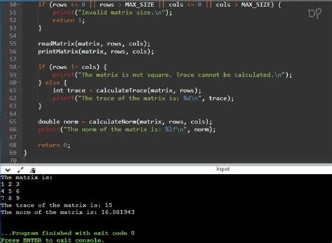 C Program To Find Normal And Trace Of A Matrix