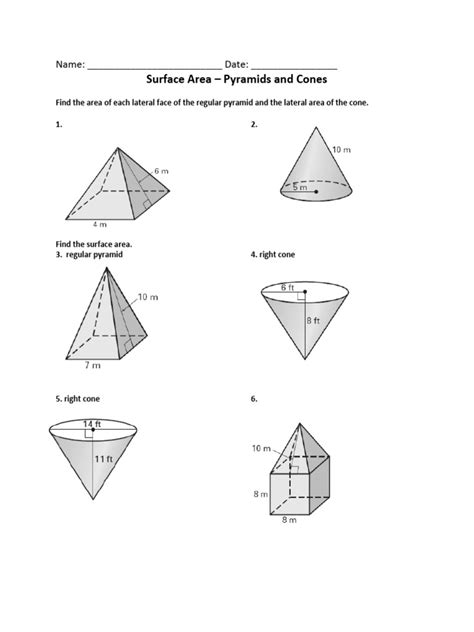 Surface Area Pyramids And Cones Name Date Pdf Area Sphere