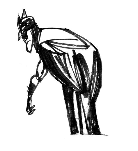 A Black And White Drawing Of A Man Bending Over