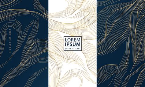 골드 라인 질감 웨이브 레이블의 벡터 세트 일본의 우아한 패키지 자연 템플릿 브로셔 액체 프리미엄 삽화 0명에 대한 스톡 벡터 아트 및 기타 이미지 Istock