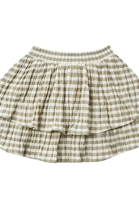 Rylee And Cru Olive Gingham Tiered Mini Skirt Shopperboard