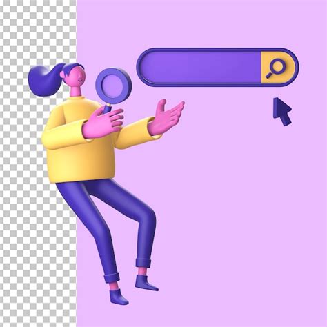 Premium Psd 3d Character Holding Magnifying Glass With Search Bar For Ui Ux Web Mobile Apps