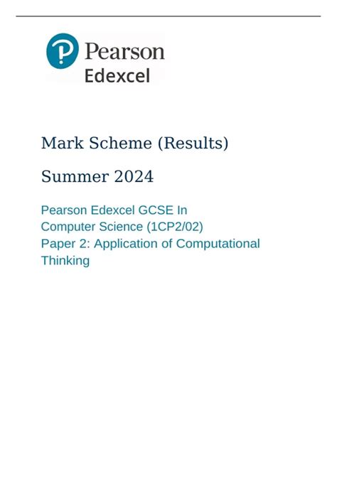 Edexcel Gcse June 2024 Computer Science Paper 2 Markscheme Gcse Stuvia Us
