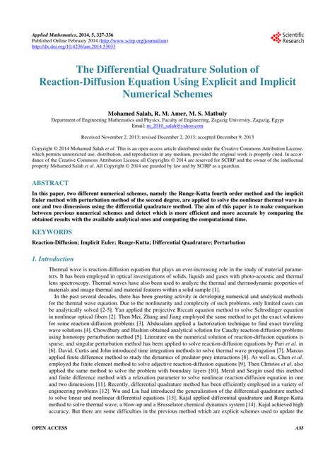 Pdf The Differential Quadrature Solution Of Reaction Diffusion Equation Using Explicit And