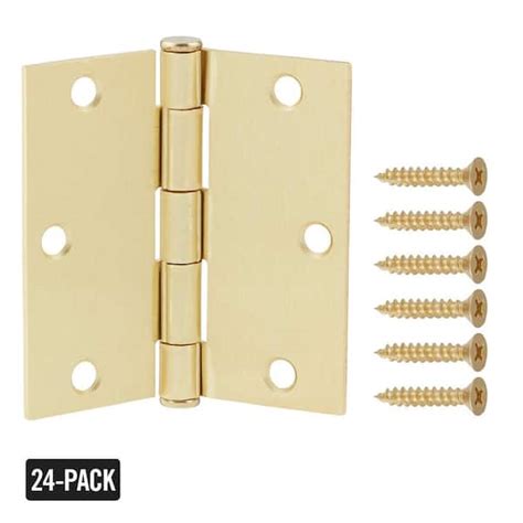 Everbilt 24 Pack 3 12 In Square Radius Satin Brass Butt Door Hinge