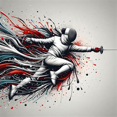 Fencing Athlete In Dynamic Motion With Explosive Colorful Splashes