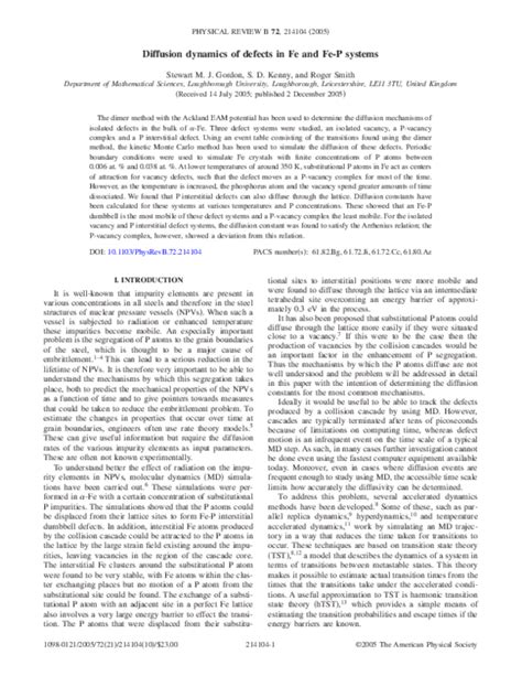 Pdf Diffusion Dynamics Of Defects In Fe And Fe P Systems