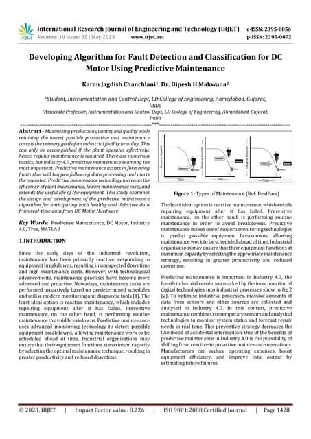Developing Algorithm For Fault Detection And Classification For Dc Motor Using Predictive