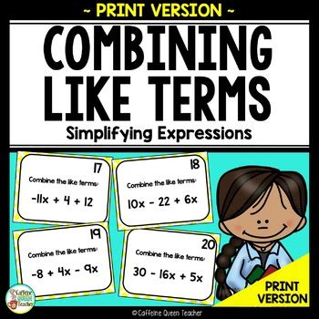 Combining Like Terms And Simplifying Expressions EDITABLE Printable Version