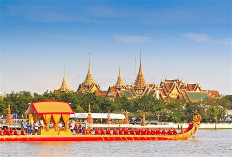 Decorated Barge Parades Past The Grand Palace At The Chao Phraya River