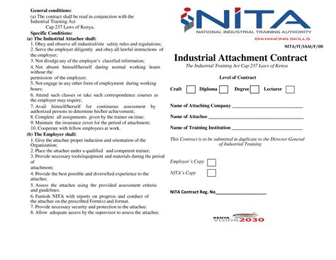 Nita Industrial Attachment Contract Form