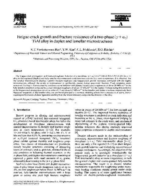 Pdf Fatigue Crack Growth And Fracture Resistance Of A Two Phase γ