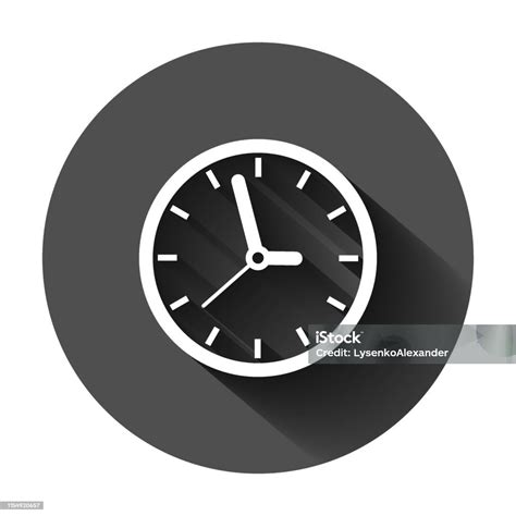 平面樣式的時鐘標誌圖示時間管理向量例證在黑色圓背景與長陰影計時器業務理念向量圖形及更多倒數圖片 倒數 分針 商務 Istock