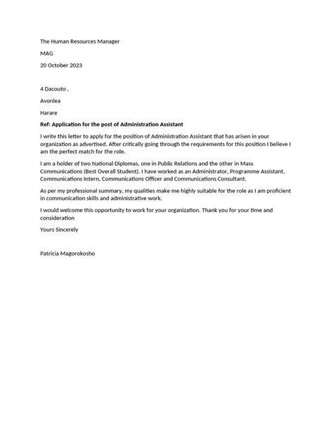 Administration Assistant Application Pdf