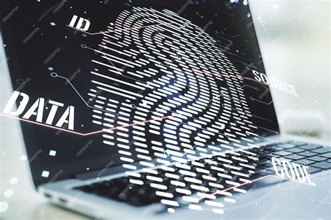 premium photo multi exposure of abstract fingerprint scan interface