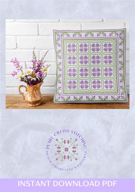 Cross Stitch Quilt Block Pattern Traditional Floral Sampler Design