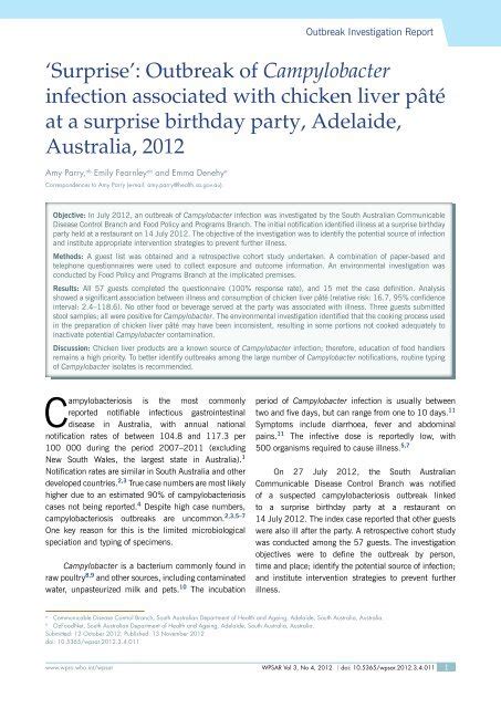 Outbreak Of Campylobacter Infection Associated With Chicken Liver