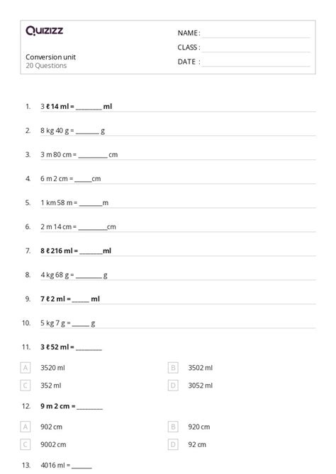 50 Scale And Conversions Worksheets For 1st Class On Quizizz Free