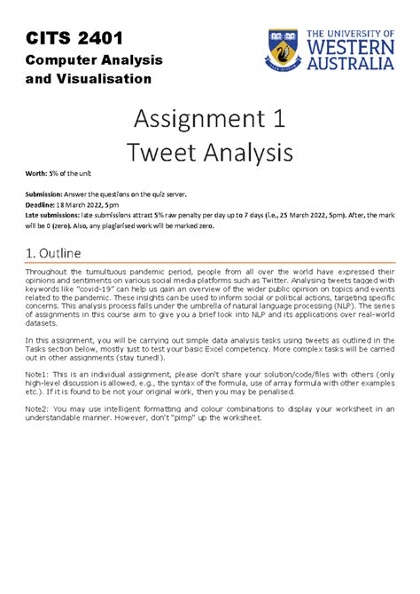cits2401 assignment 1 computer analysis and visualisation assignment 1 tweet analysis worth 5