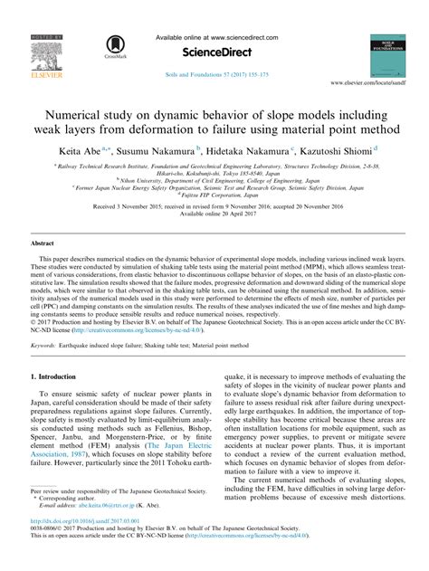 PDF Numerical Study On Dynamic Behavior Of Slope Models Including Weak Layers From Deformation