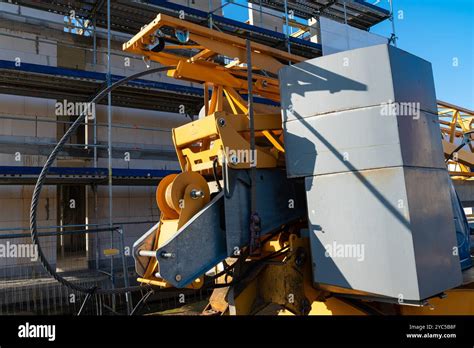 Rear Of Folded Construction Crane The Site Is Surrounded By