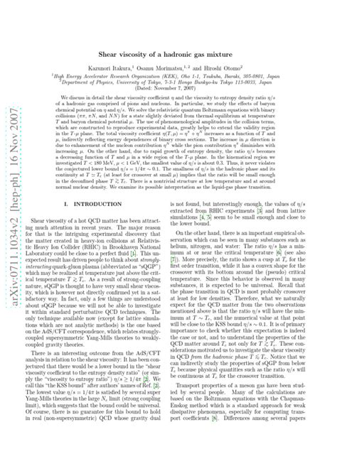 Viscosity Hadronic Gas Mixture Pdf Viscosity Mathematical Physics