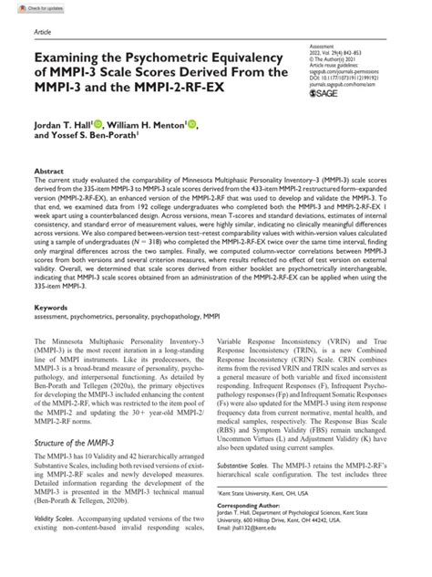 Hall Et Al 2021 Examining The Psychometric Equivalency Of Mmpi 3 Scale