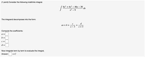 Solved 1 Point Consider The Following Indefinite Integral