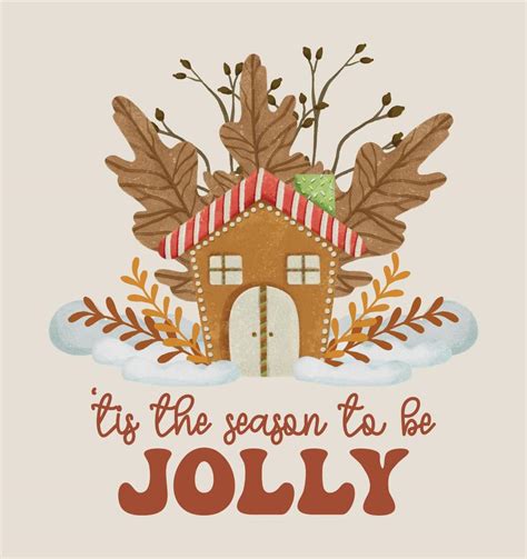 Christmas Card Greeting Quotes With Gingerbread House And Dried Leaves