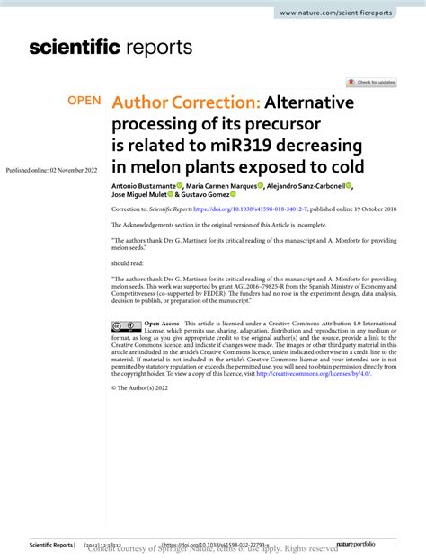 Pdf Author Correction Alternative Processing Of Its Precursor Is Related To Mir319 Decreasing