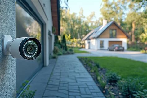 A Smart Home Security System With Cameras And Sensors Monitoring The Perimeter Of A House