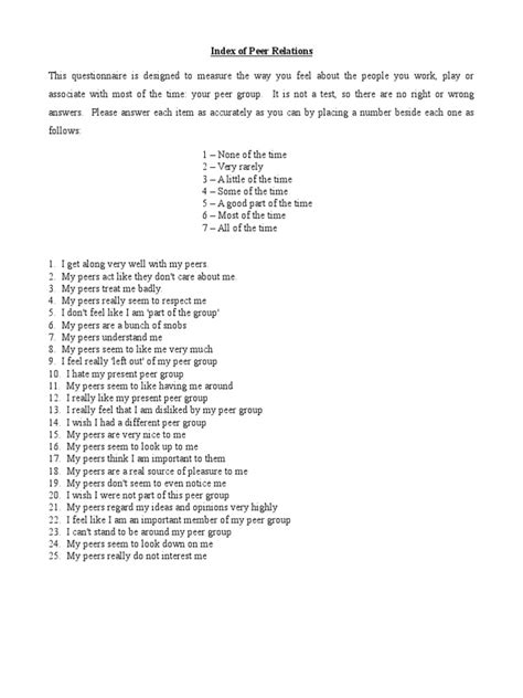 Peer Relations Questionnaire Pdf