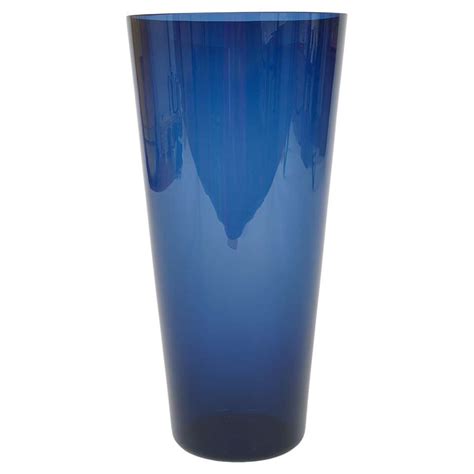 Signed Blue Timo Sarpaneva Pullo Bird Bottle Glass Vase Iittala