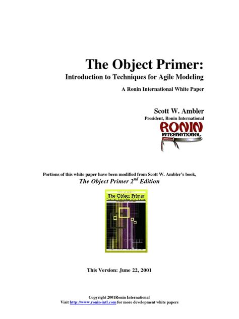 The Object Primer Introduction To Techniques For Agile Modeling Pdf