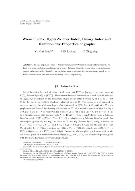 pdf wiener index hyper wiener index harary index and hamiltonicity